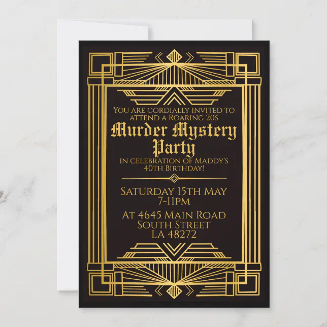 1920 art deco murder mystery birthday party invitation | Zazzle
