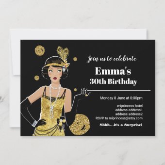 1920 flapper girl invitation, gatsby birthday invitation | Zazzle