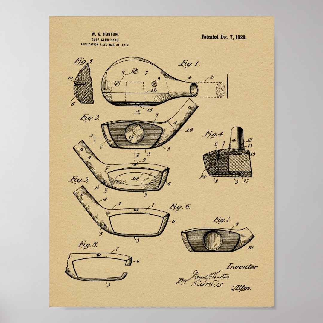 1920 Golf Club Head Design Patent Art Print | Zazzle