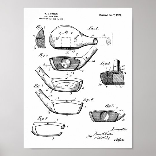 1920 Golf Club Head Design Patent Art Print | Zazzle.com