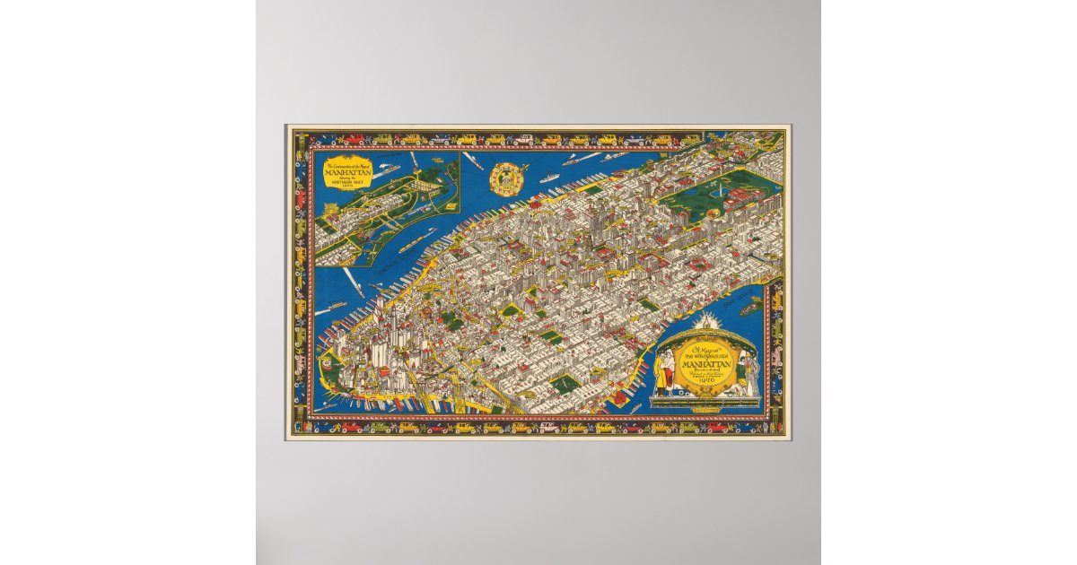 1920 Manhattan Vintage Map Poster | Zazzle