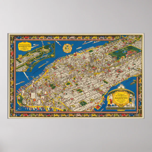 1920 Manhattan Vintage Map Poster | Zazzle