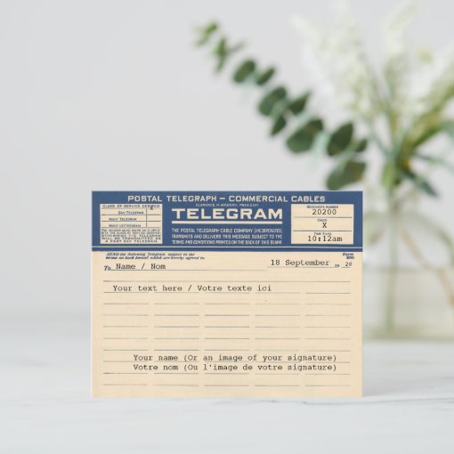 1920 Postal Telegram (Postcard) Postcard | Zazzle