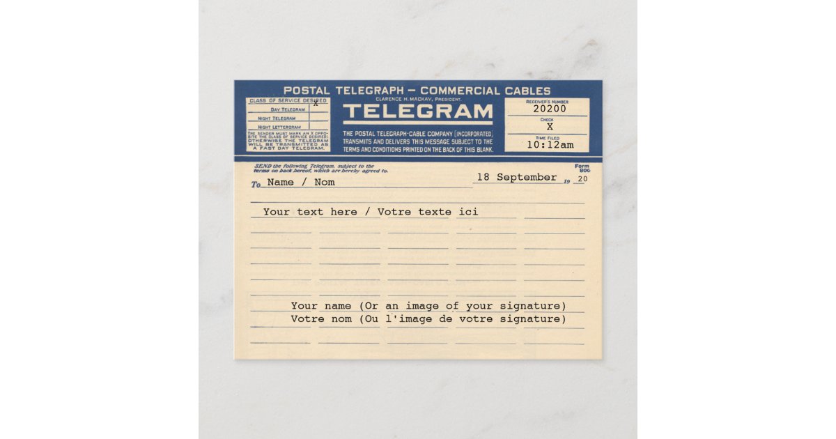 1920 Postal Telegram (Postcard) Postcard | Zazzle