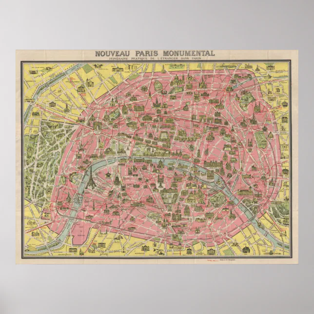 1920 Scenic Sights Travel Map of Paris, France Poster | Zazzle