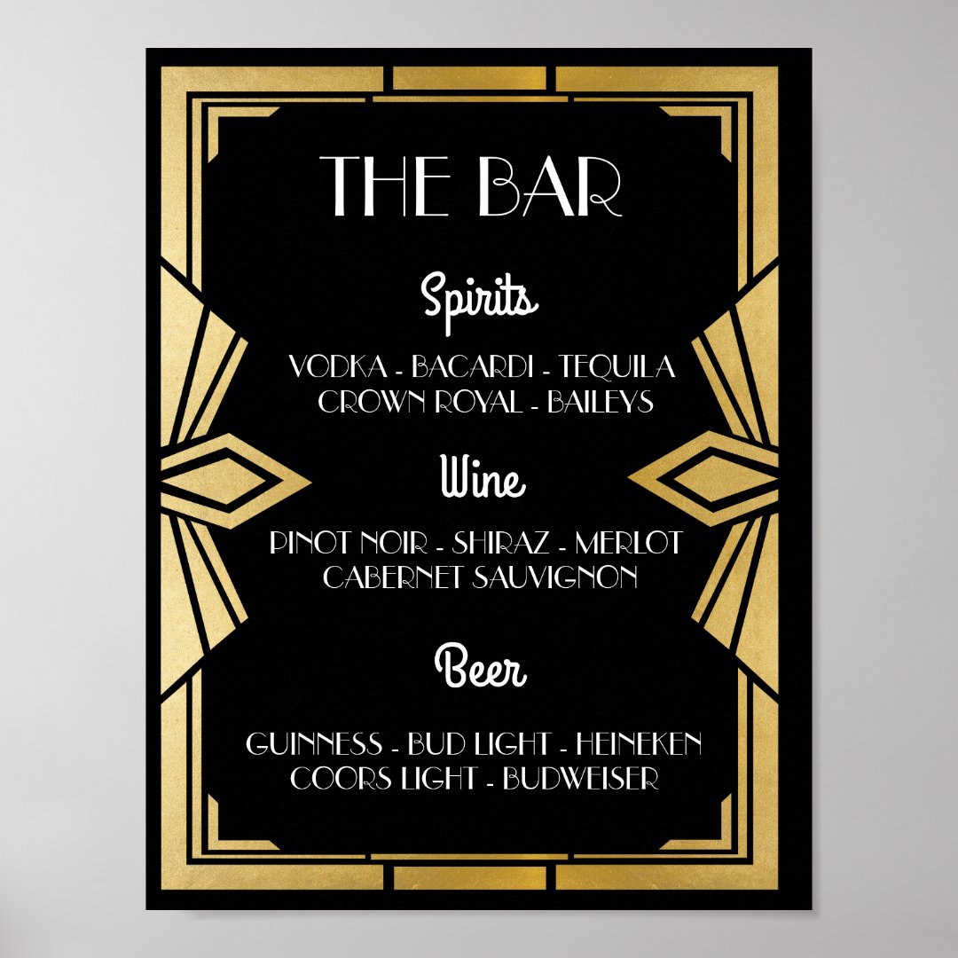 1920's Art Deco Black Bar Sign Wedding Reception | Zazzle