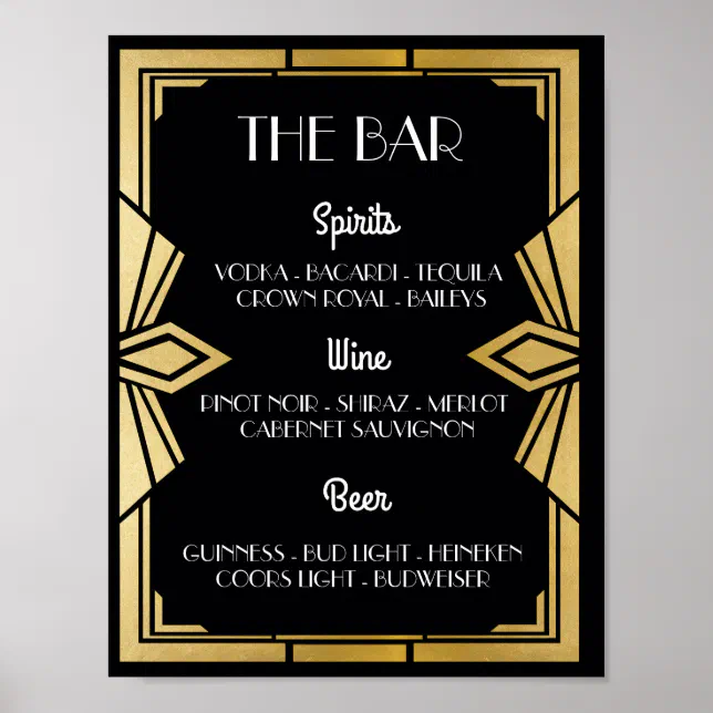 1920's Art Deco Black Bar Sign Wedding Reception | Zazzle