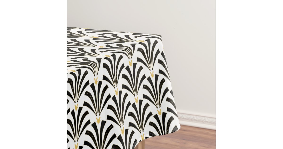 1920s Art Deco Black & White Palmettos Tablecloth | Zazzle