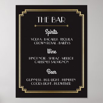 1920's Art Deco Gold Bar Sign Wedding Reception | Zazzle
