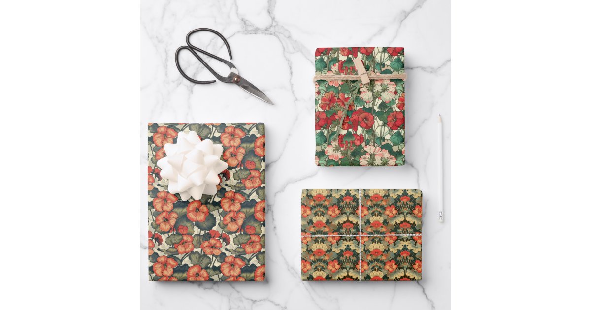 1920s Art Nouveau Geraniums - Vintage Floral Wrapping Paper Sheets | Zazzle