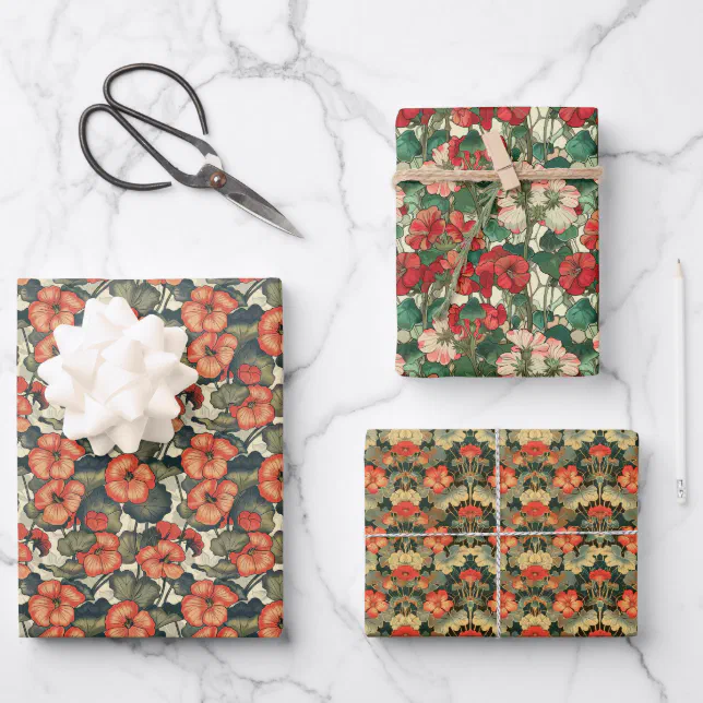 1920s Art Nouveau Geraniums - Vintage Floral Wrapping Paper Sheets | Zazzle