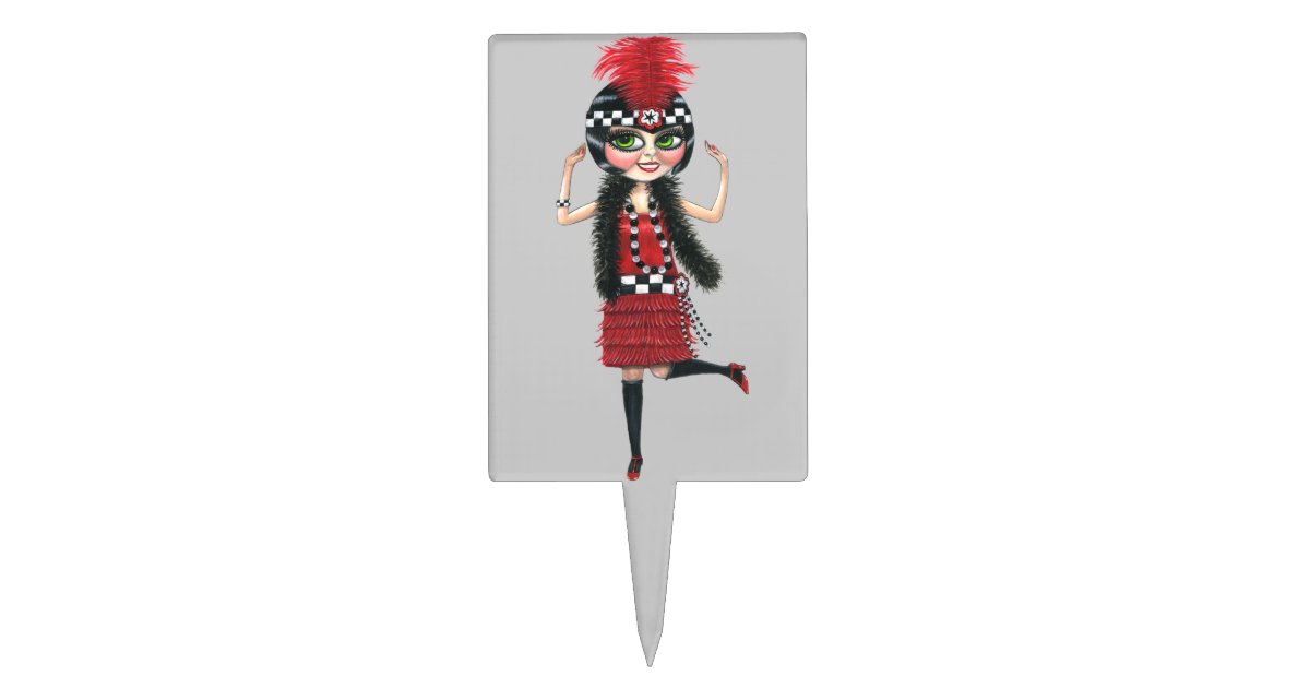 1920s Dancing Flapper Girl in Red Cake Topper | Zazzle