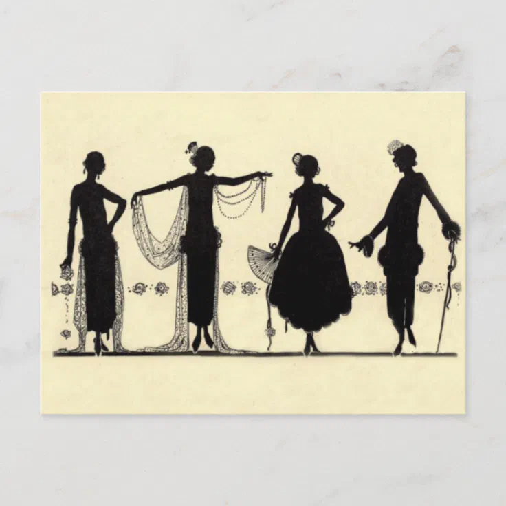 1920's Flapper Fashion Silhouette Postcard | Zazzle