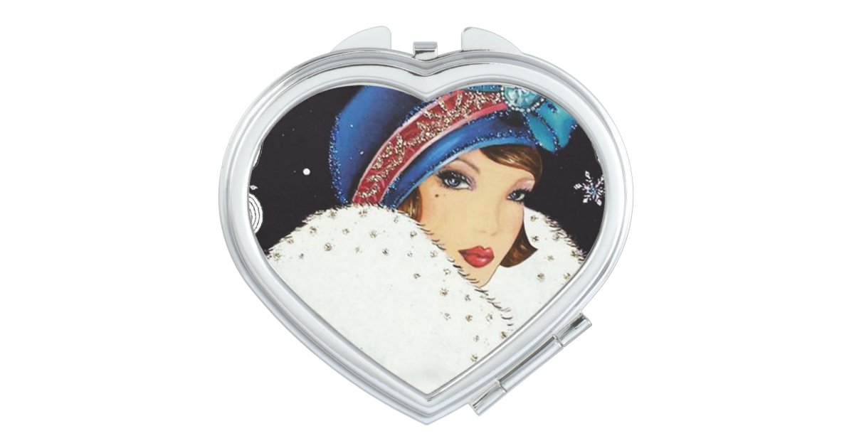 1920s Flapper Girl in Blue Compact Mirror | Zazzle