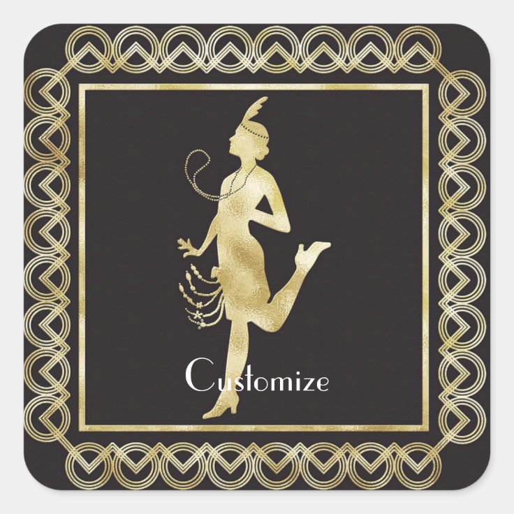 1920's Flapper Girl Thunder_Cove Square Sticker | Zazzle