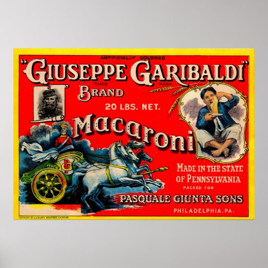 1920s Giuseppe Garibaldi macaroni label Poster | Zazzle.com