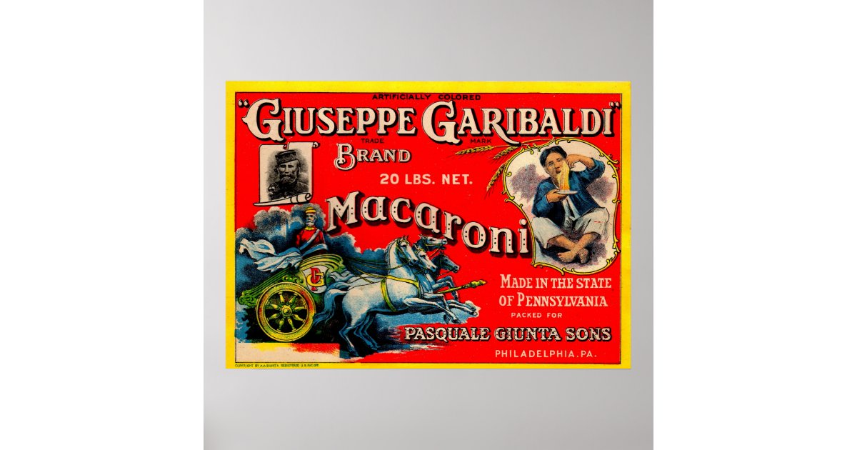 1920s Giuseppe Garibaldi macaroni label Poster | Zazzle