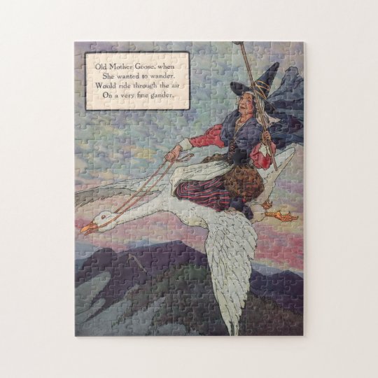 1920s Mother Goose riding her giant goose Jigsaw Puzzle | Zazzle.com