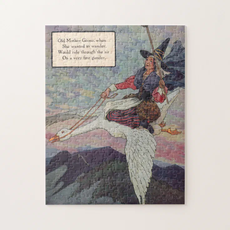 1920s Mother Goose riding her giant goose Jigsaw Puzzle | Zazzle