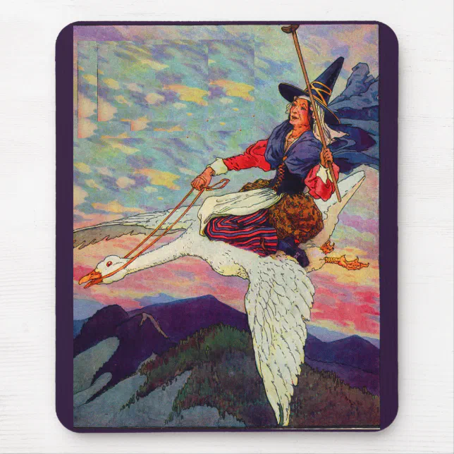 1920s Mother Goose riding her giant goose Mouse Pad | Zazzle