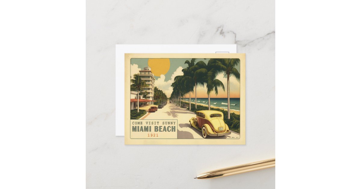 1920s Retro Miami Beach Ocean Drive Postcard | Zazzle