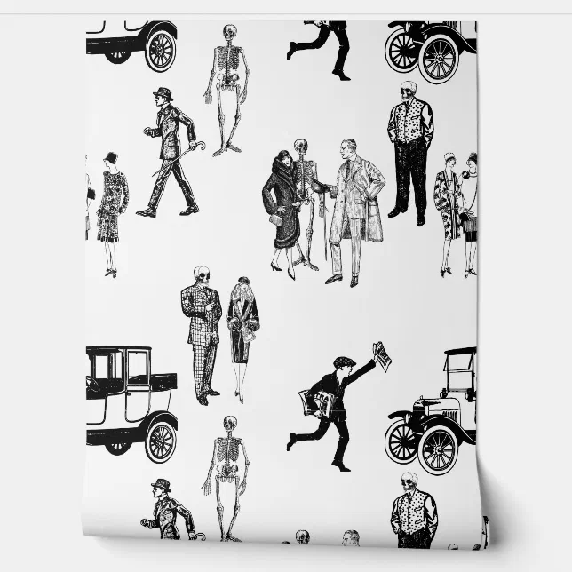 1920s skeleton toile flappers antique sinister wallpaper | Zazzle