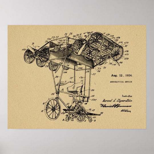 1924 Flying Bicycle Airplane Patent Drawing Print | Zazzle.com