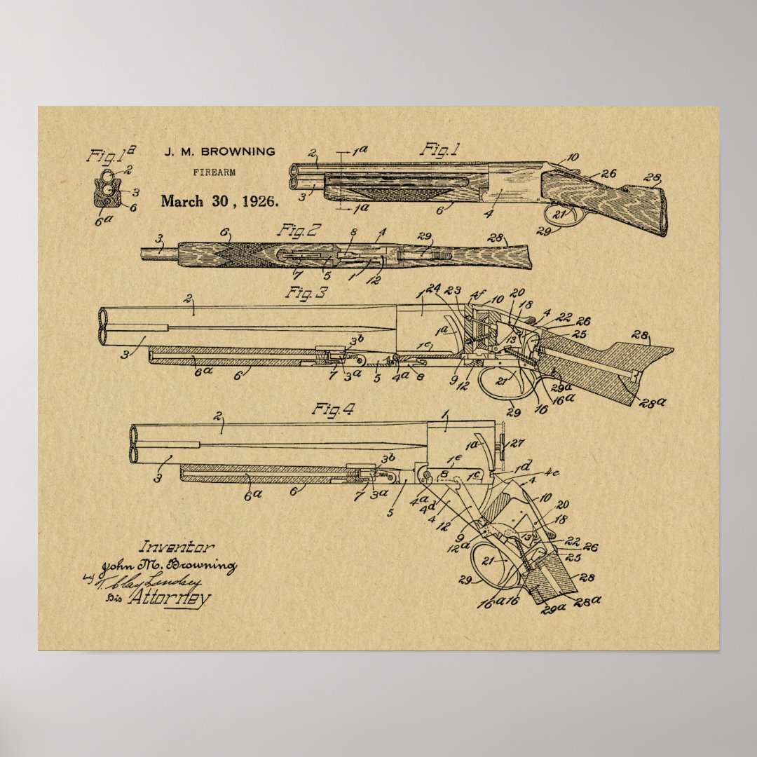 1926 Browning Shotgun Patent Art Drawing Print | Zazzle