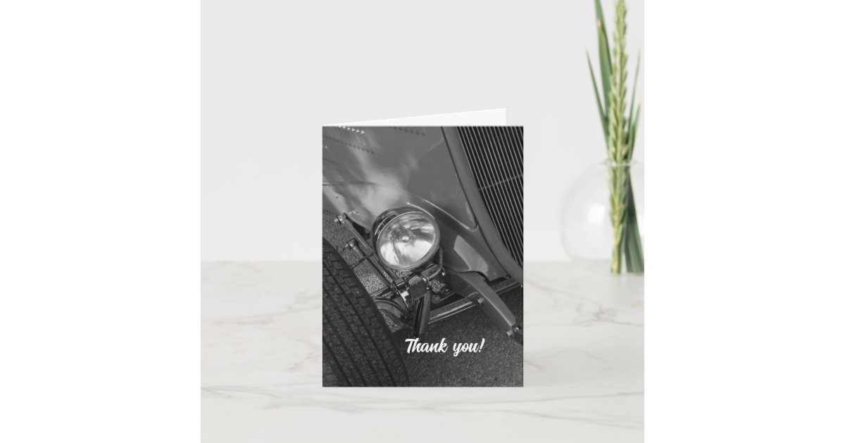 1930's Roadster Grayscale Thank You Card | Zazzle