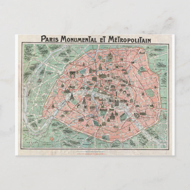 1932 Art Deco Map of Paris, France Postcard | Zazzle
