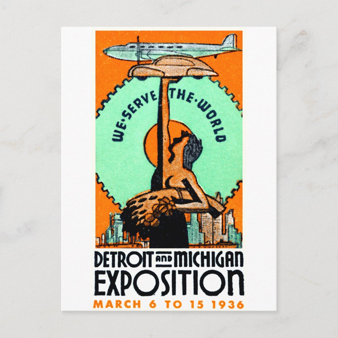 1936 Detroit + Michigan Expo Poster Postcard | Zazzle