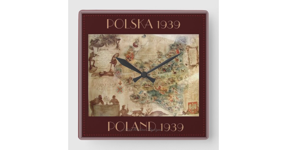 1939 MAP OF POLAND SQUARE WALL CLOCK | Zazzle