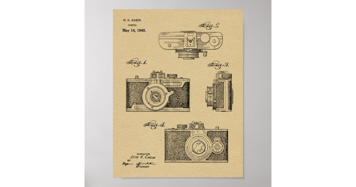 1940 Vintage Camera Patent Art Drawing Print | Zazzle