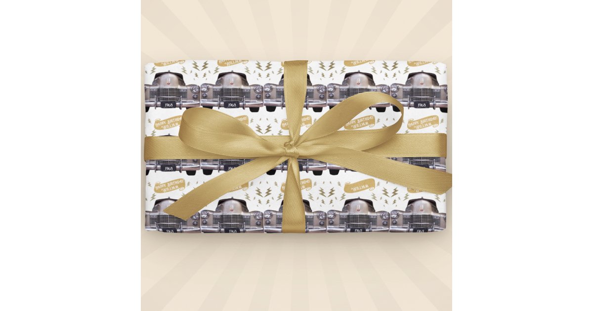1940's Cadillac Birthday Milestone Personalized Wrapping Paper | Zazzle