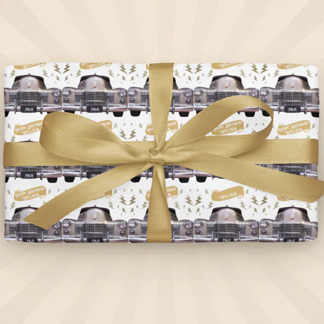 1940's Cadillac Birthday Milestone Personalized Wrapping Paper | Zazzle