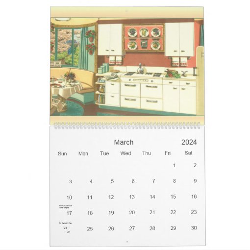 1940s Kitchen Vintage Farmhouse Decor 12 Month Calendar | Zazzle