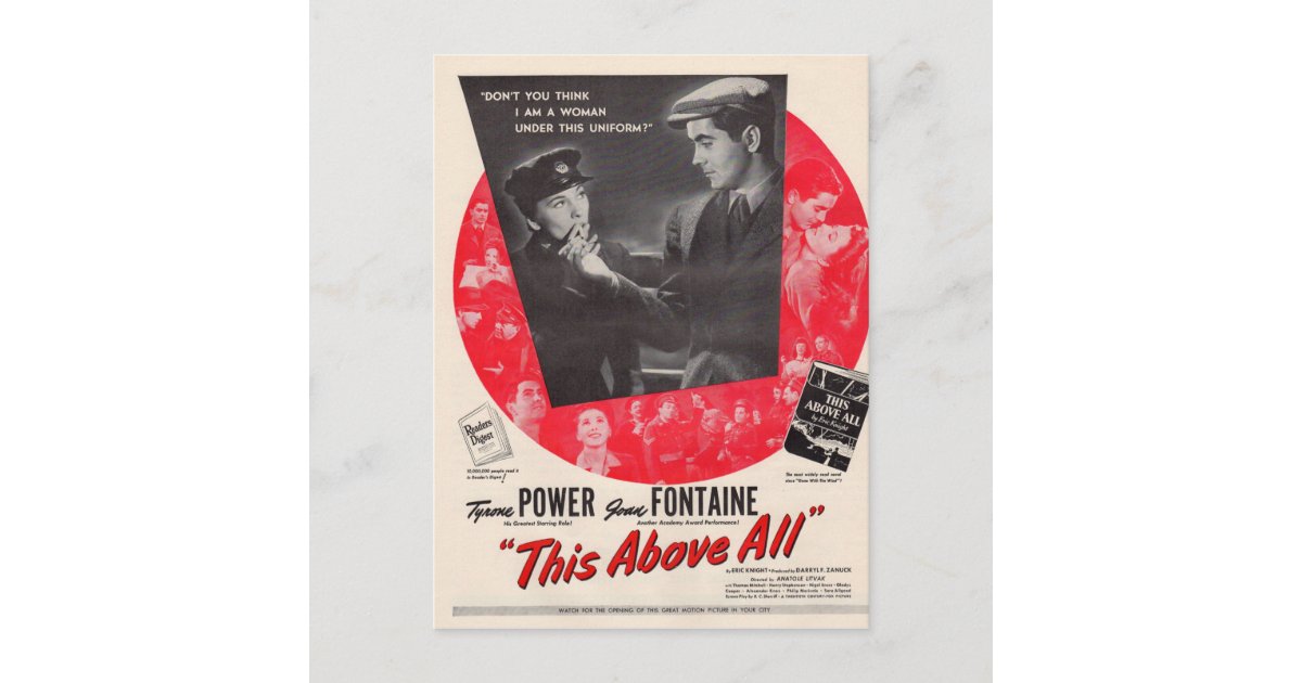 1942 This Above All movie poster Postcard | Zazzle