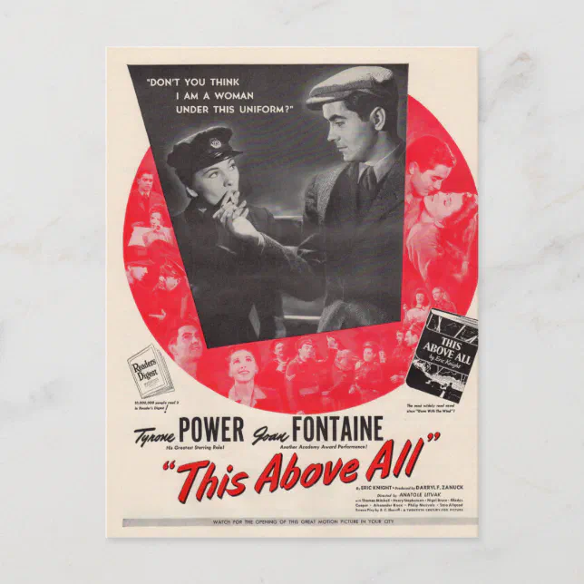 1942 This Above All movie poster Postcard | Zazzle