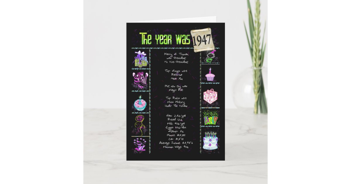 1947 Birthday Fun Trivia Card | Zazzle