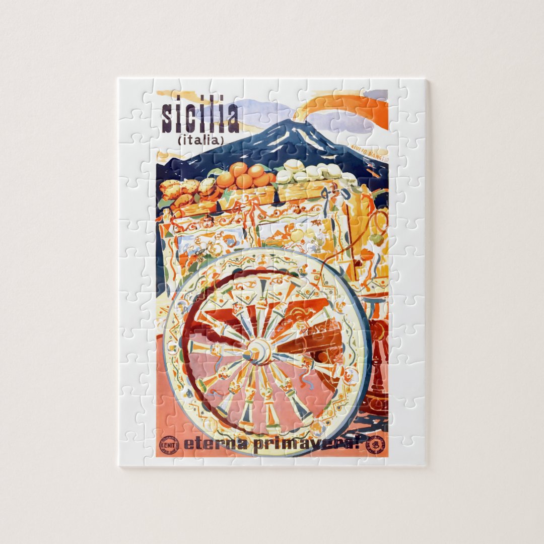 1947 Sicily Italy Travel Poster Eternal Spring Jigsaw Puzzle | Zazzle