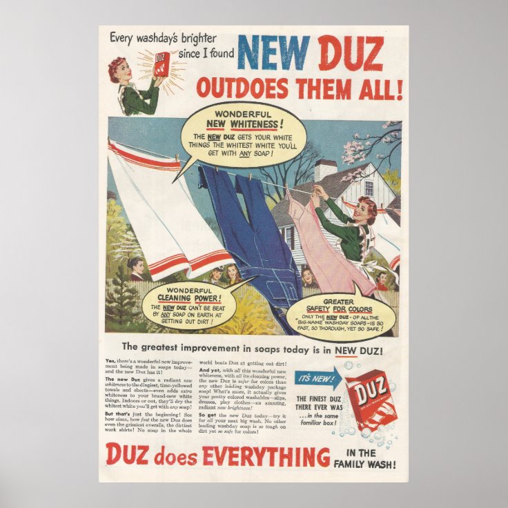 1949 Duz Laundry Detergent Ad Poster | Zazzle