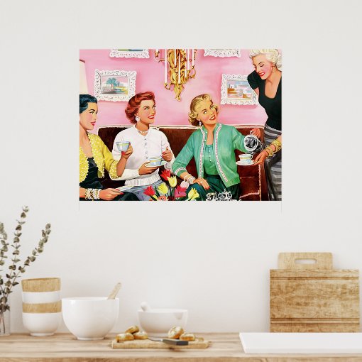 1950's Afternoon Tea Mid Century Modern Art Medium Poster | Zazzle