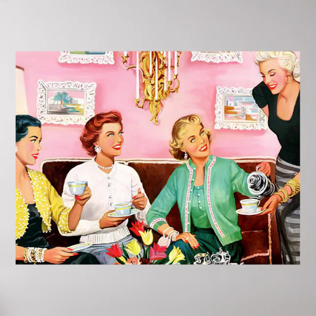 1950's Afternoon Tea Mid Century Modern Art Medium Poster | Zazzle
