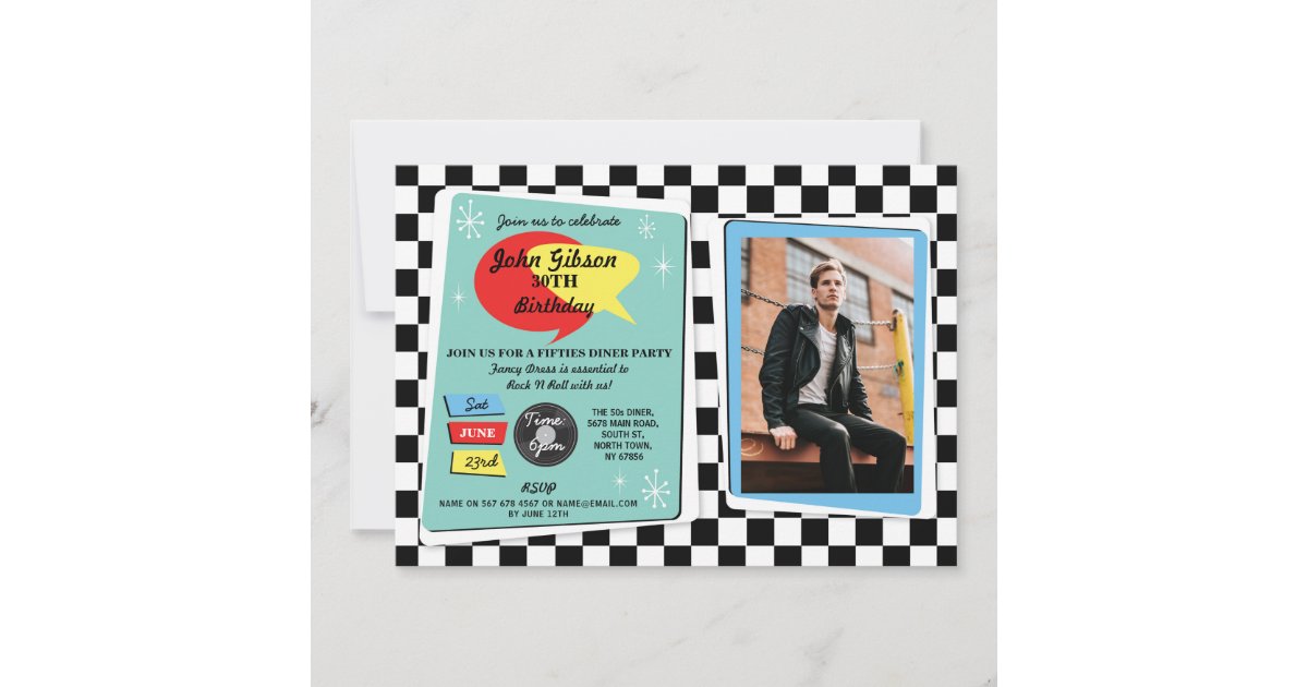 1950s Birthday Fifties Retro Rock N Roll Invite | Zazzle