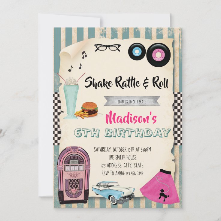 1950s birthday party invitation | Zazzle