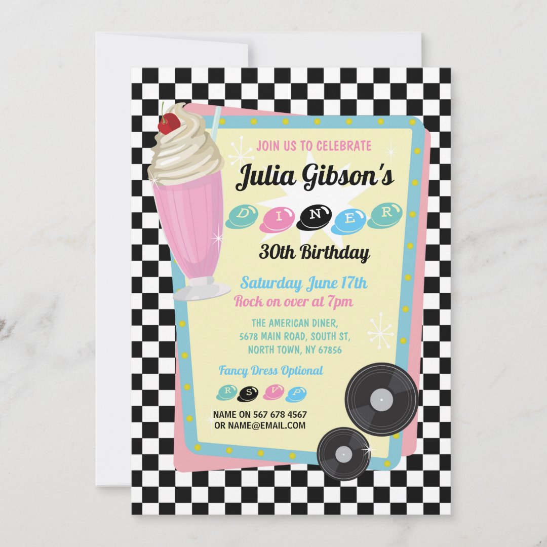 1950s Diner Birthday Retro Party Fifties Invite | Zazzle