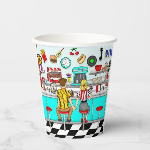 1950's Diner | Couple Holding Hands Paper Cups | Zazzle