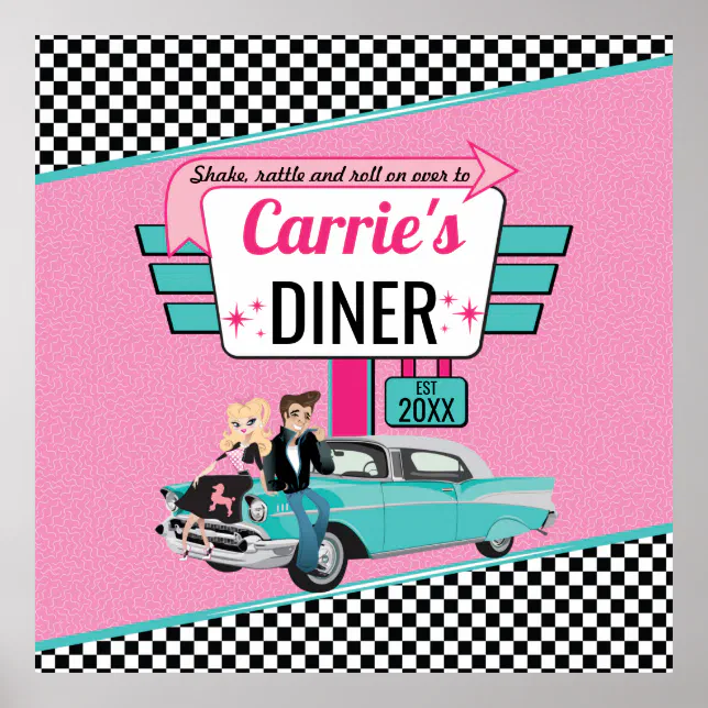 1950's Diner Retro Birthday Party Sock Hop Design Poster | Zazzle