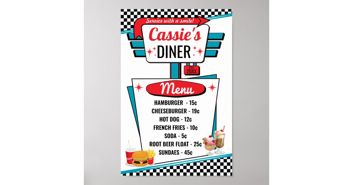 1950's Diner Vintage Menu Poster | Zazzle.com