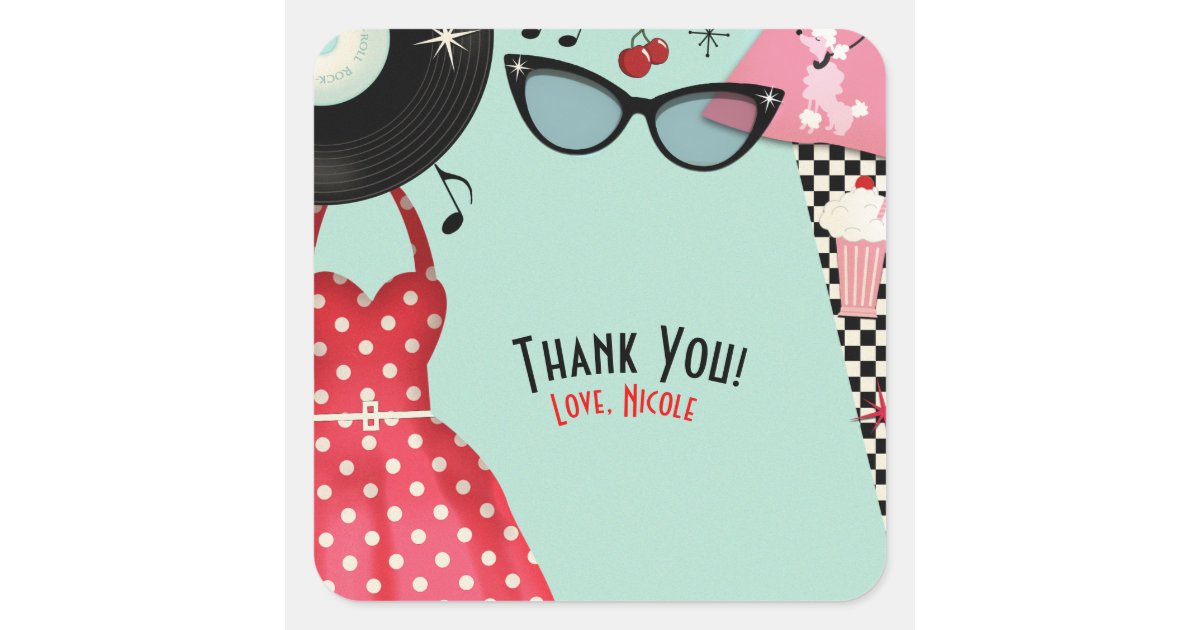 1950's Fifties Dress Up Retro Vintage Party Favor Square Sticker | Zazzle